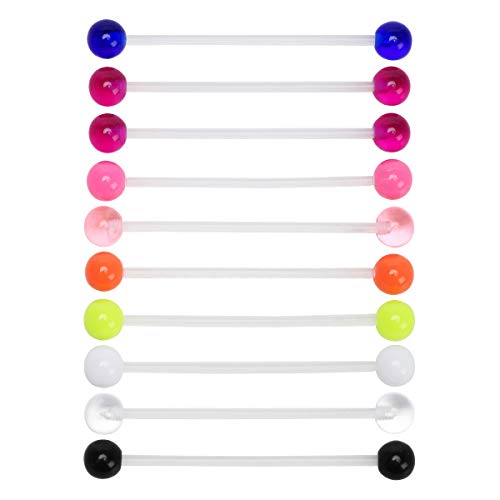 CrazyPiercing 10 Pcs Industrial Barbell Earrings 14G Bioflex Cartilage Earring Body Piercing Jewelry 38mm Bar Colorful Acrylic Balls