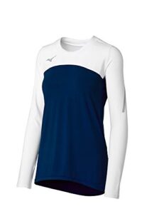 mizuno women's techno vii long sleeve volleyball jersey, navy-white, large