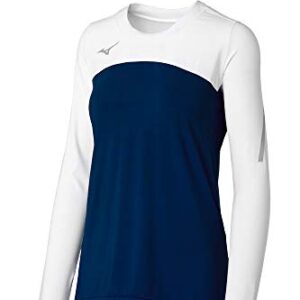 Mizuno Women's Techno VII Long Sleeve Volleyball Jersey, Navy-White, Large