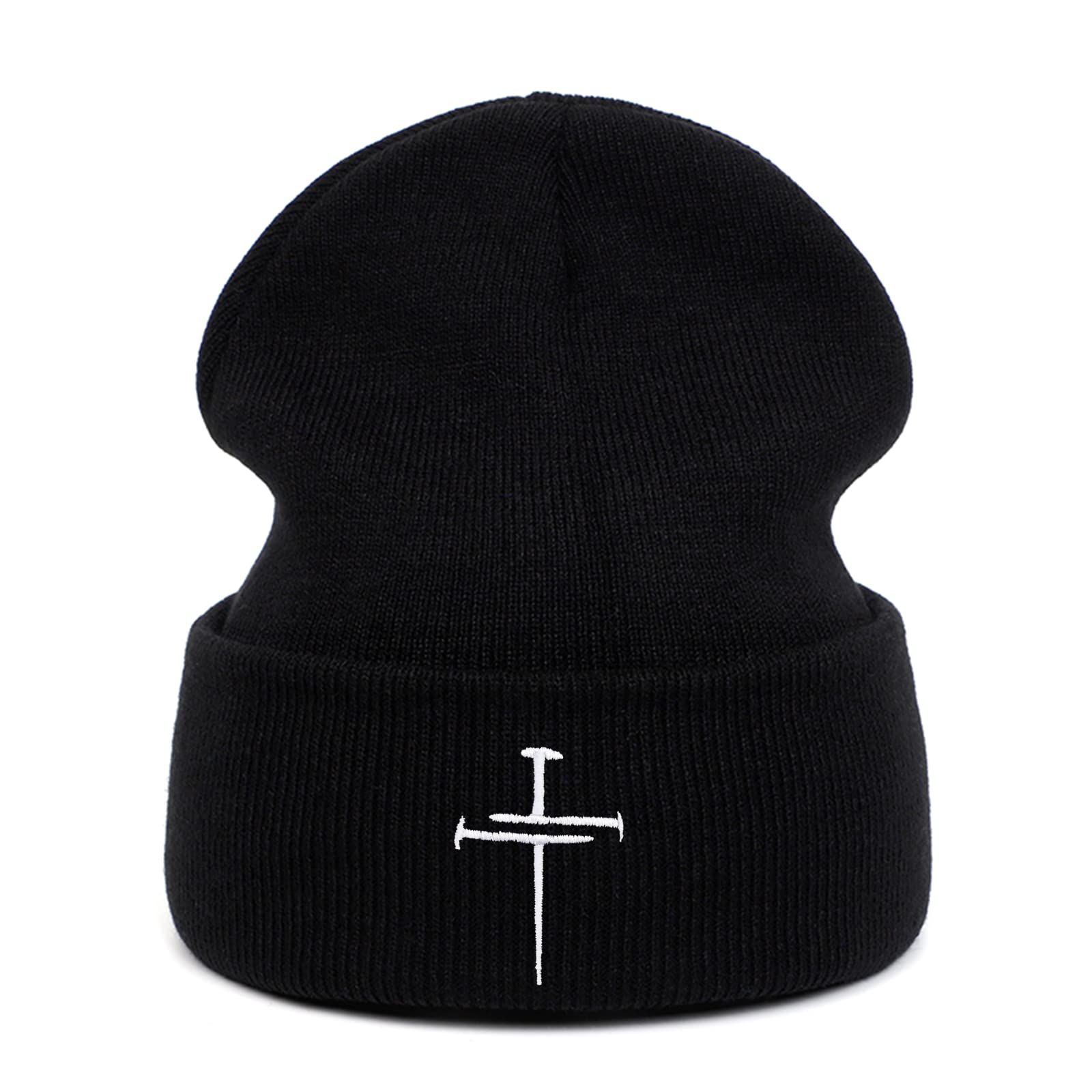 Jesus Cross Knitted Hat - Unisex Winter Warm Beanie Black