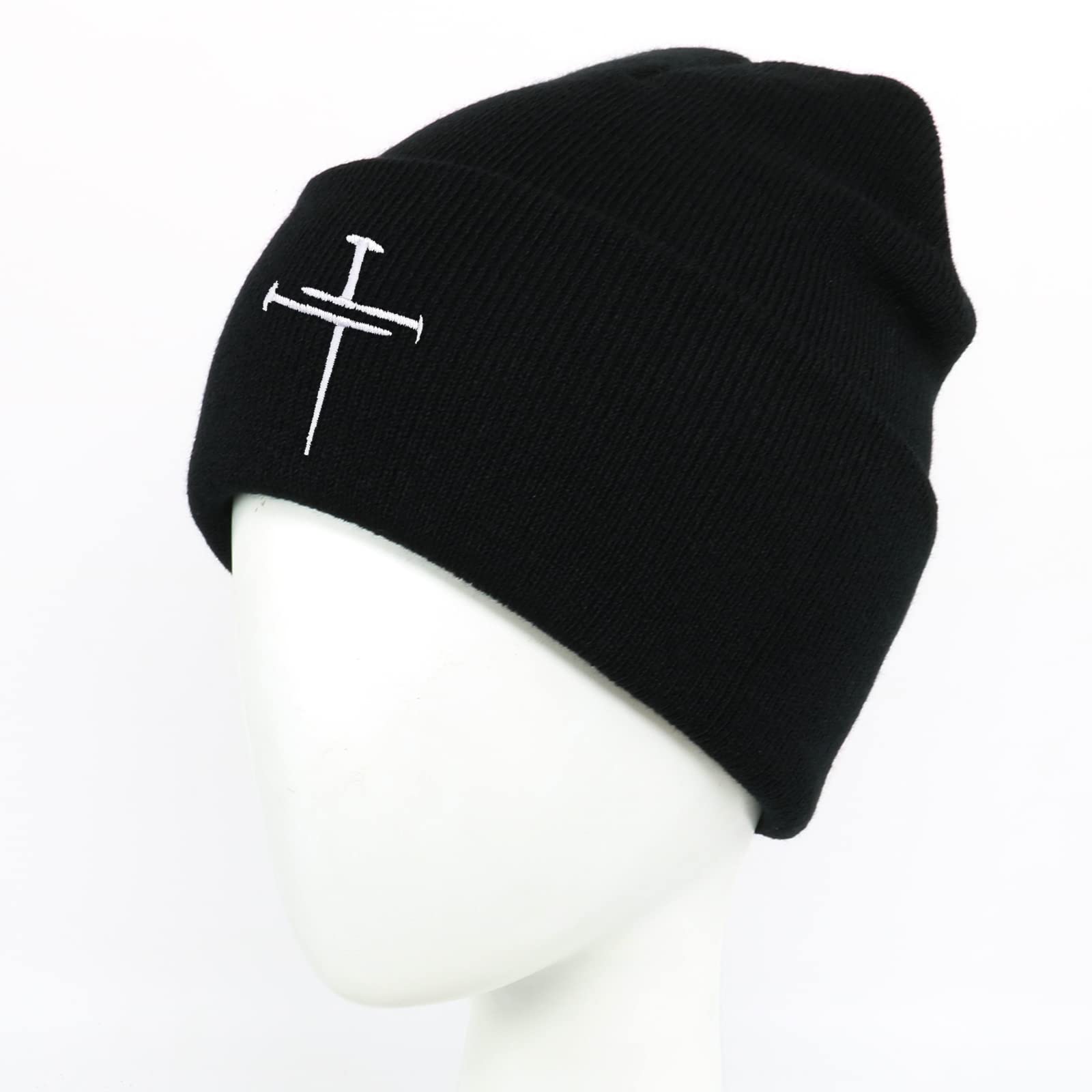 Jesus Cross Knitted Hat - Unisex Winter Warm Beanie Black