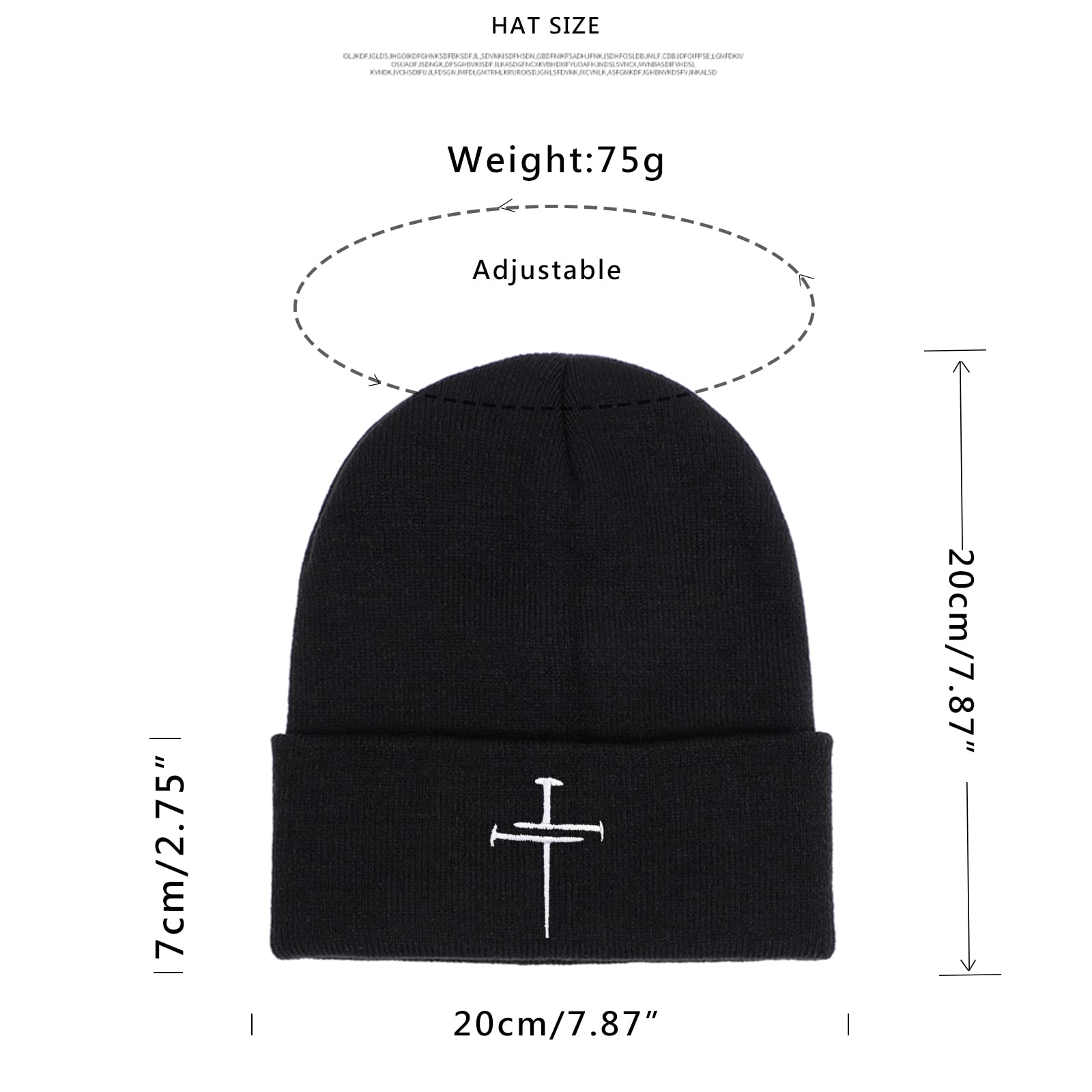 Jesus Cross Knitted Hat - Unisex Winter Warm Beanie Black