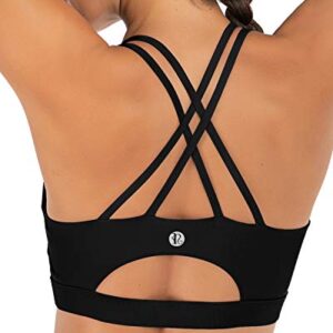 RUNNING GIRL Strappy Sports Bra for Women, Sexy Crisscross Back Medium Support Yoga Bra with Removable Cups(WX2354 Black,S)