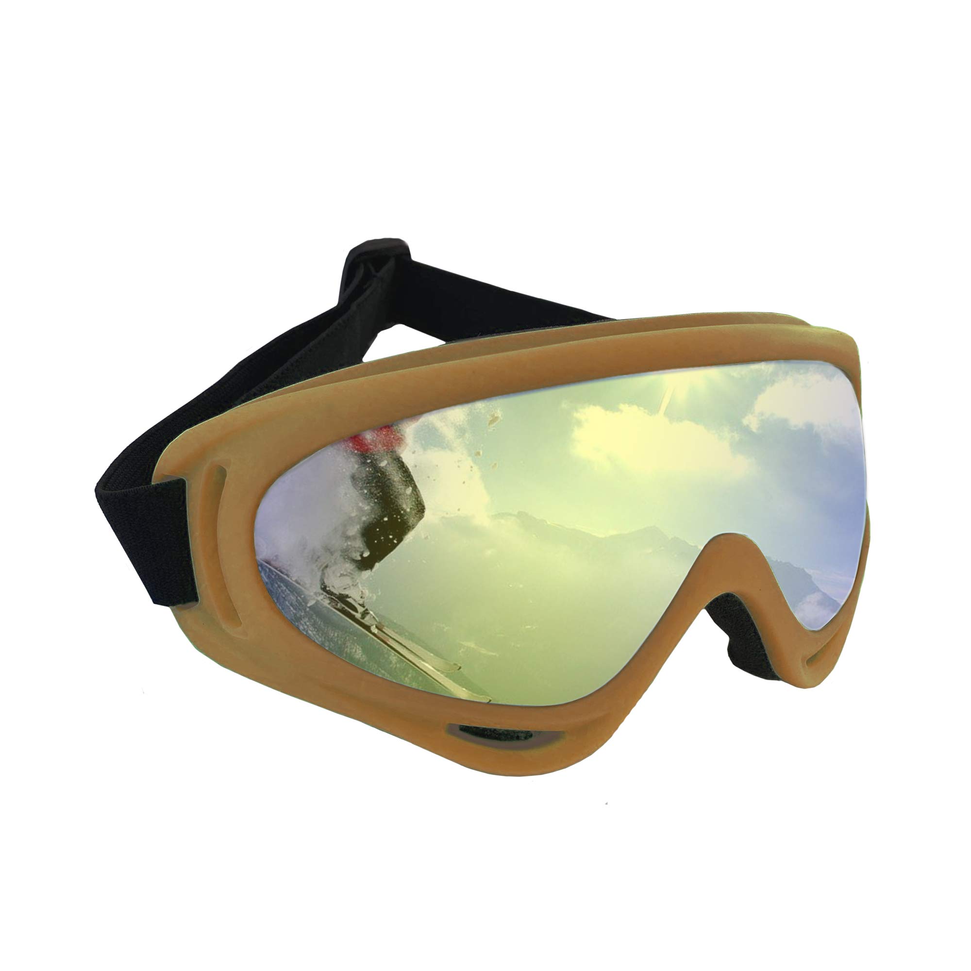 LeWave Unisex Snow Sports Goggles with Adjustable Straps, Beige, UV Protection, Polarized Lenses, Windproof, Flexible Frame, Compatible with Helmets