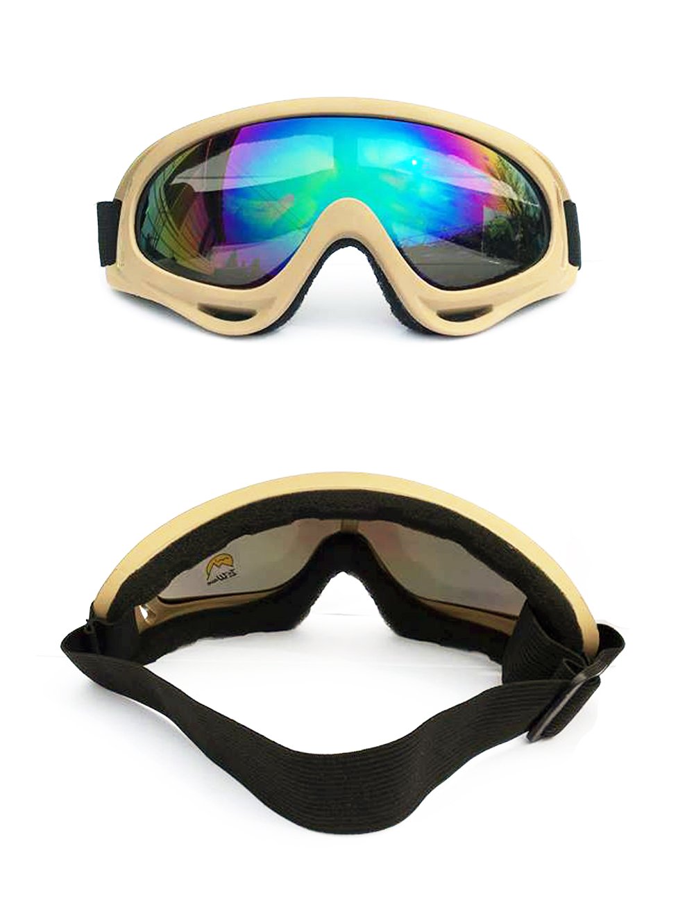 LeWave Unisex Snow Sports Goggles with Adjustable Straps, Beige, UV Protection, Polarized Lenses, Windproof, Flexible Frame, Compatible with Helmets