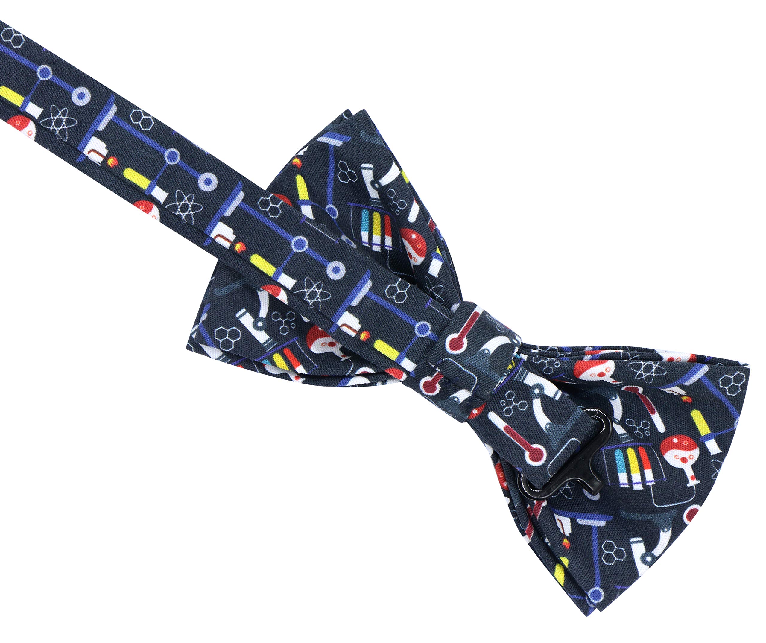 OCIA Funny Pattern Pre-tied Bow Tie Cotton Adjustable Bowtie for Mens & Boys White Black Red Yellow Blue(Chemistry) M - (6yrs to Young Adults)