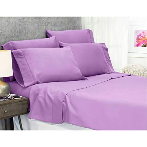 White House Linen 6 Piece Set - Hotel Luxury - Extra Soft - Easy Fit 600 TC (10-12 inch deep) Egyptian Cotton Lavender Solid,California/King-Cal King - 72" x 84"