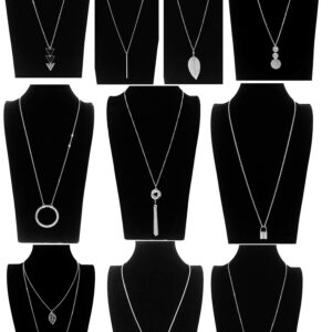 Ofeiyaa 10Pcs Long Pendant Necklace Simple Moon Bar Three Triangle Tassel Lock Sweater Y Shape Punk Chain Choker Necklace for Adults Women Silver Tone