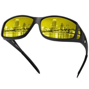 peekaco night vision driving glasses fit over glasses, wrap around nighttime glasses anti glare polarized for men women