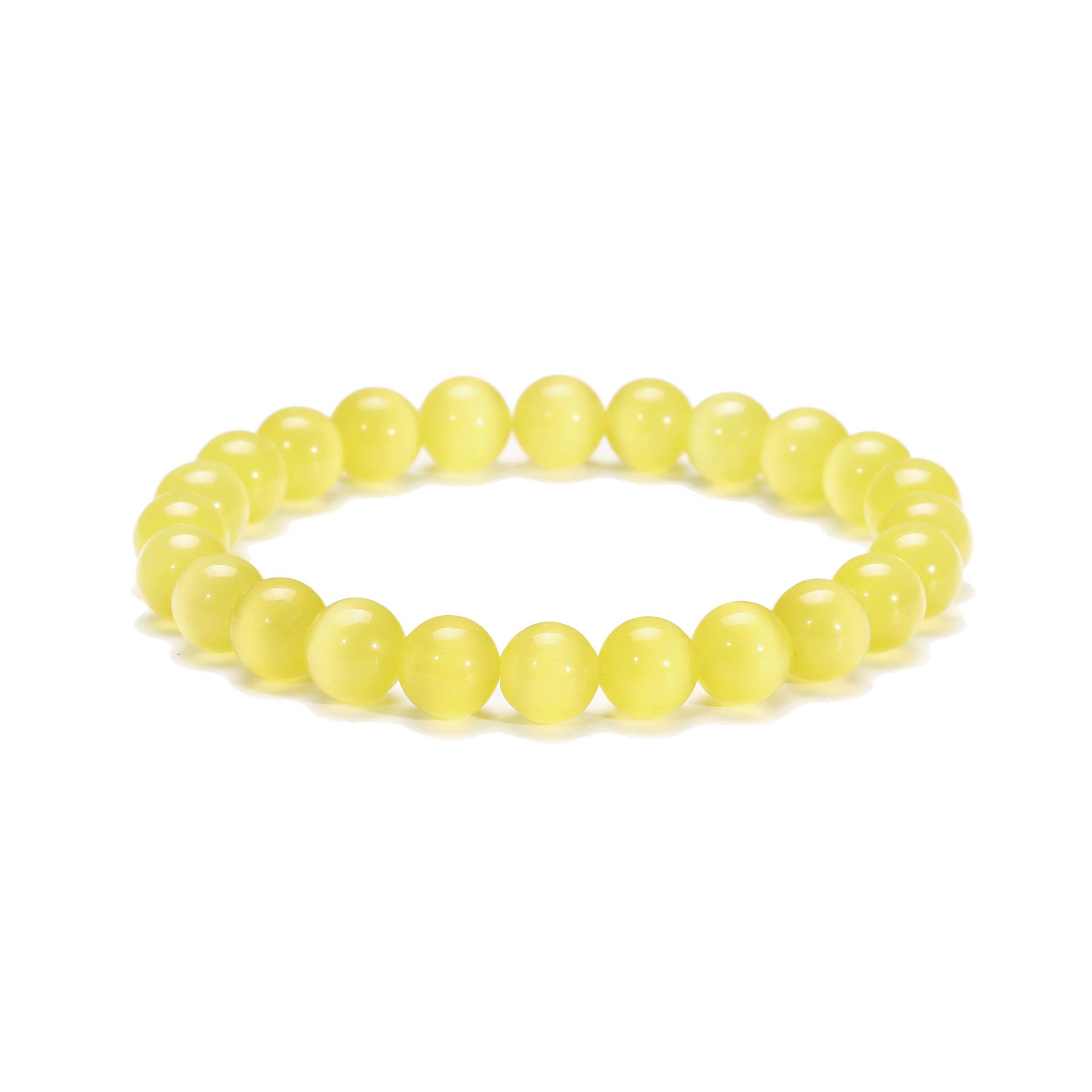 MAOCEN Women Bracelet 8mm Chakras Healing Colorful Cats Eye Yoga Stone Beads Bracelets Meditation Relax Anxiety Jewelry Elastic 6-6.5 Inches (Yellow Beads)