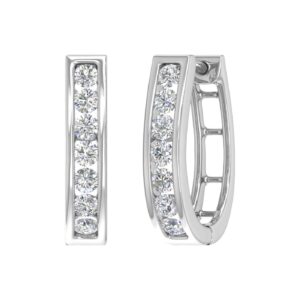 1 carat channel set diamond women's hoop earrings in 14k white gold