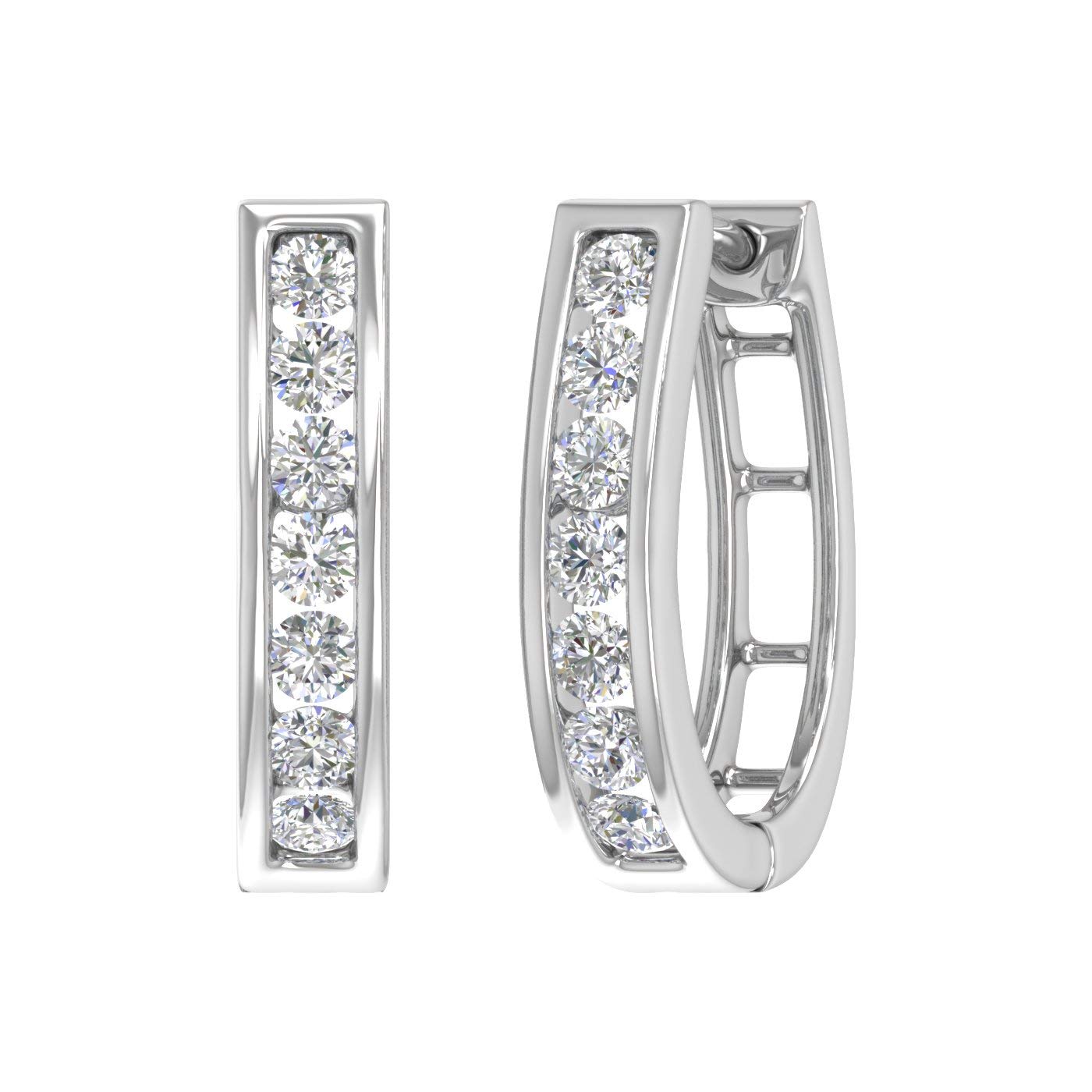 1 Carat Channel Set Diamond Women's Hoop Earrings in 14K White Gold