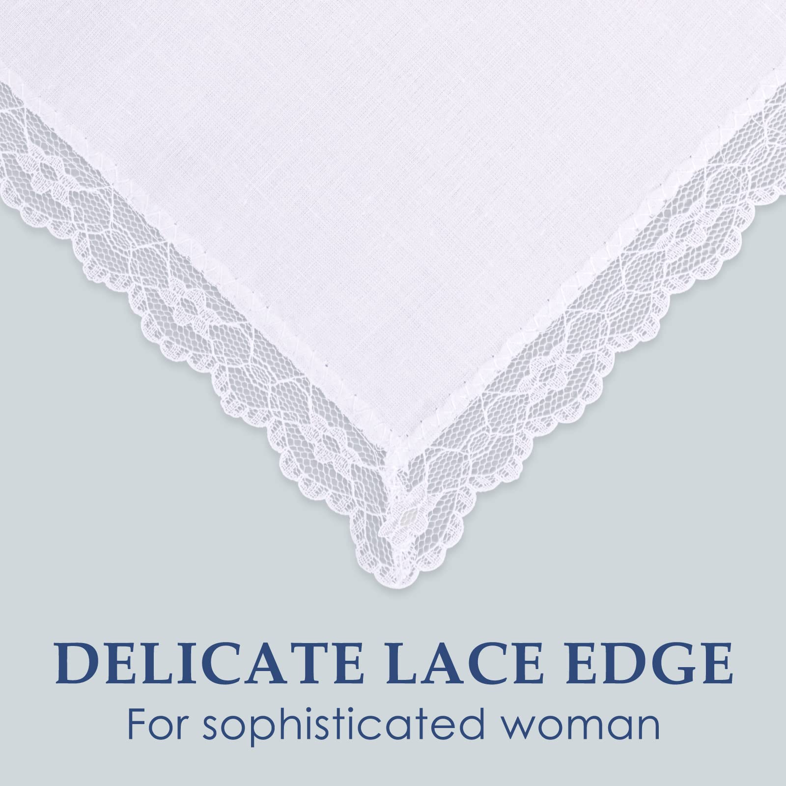 Selected Hanky Ladies/Women's Solid White Cotton Handkerchief with Lace for Embroidery