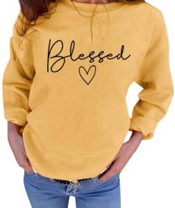 uniqueone blessed sweatshirt for women letter print lightweight thanksgiving pullover tops blouse (yellow, large)