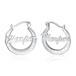 925 sterling silver custom name earrings personalized script initials hoop earrings jewelry for women personalize with any name (silver)