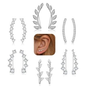 finrezio 6pairs ear cuffs climber hoop earring cz arrow crawler stud earring jacket for women silver