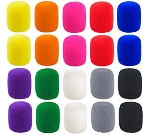 luckkyme 20 pcs colorful foam microphone cover top grade thick handheld stage mic windscreen, 10 color