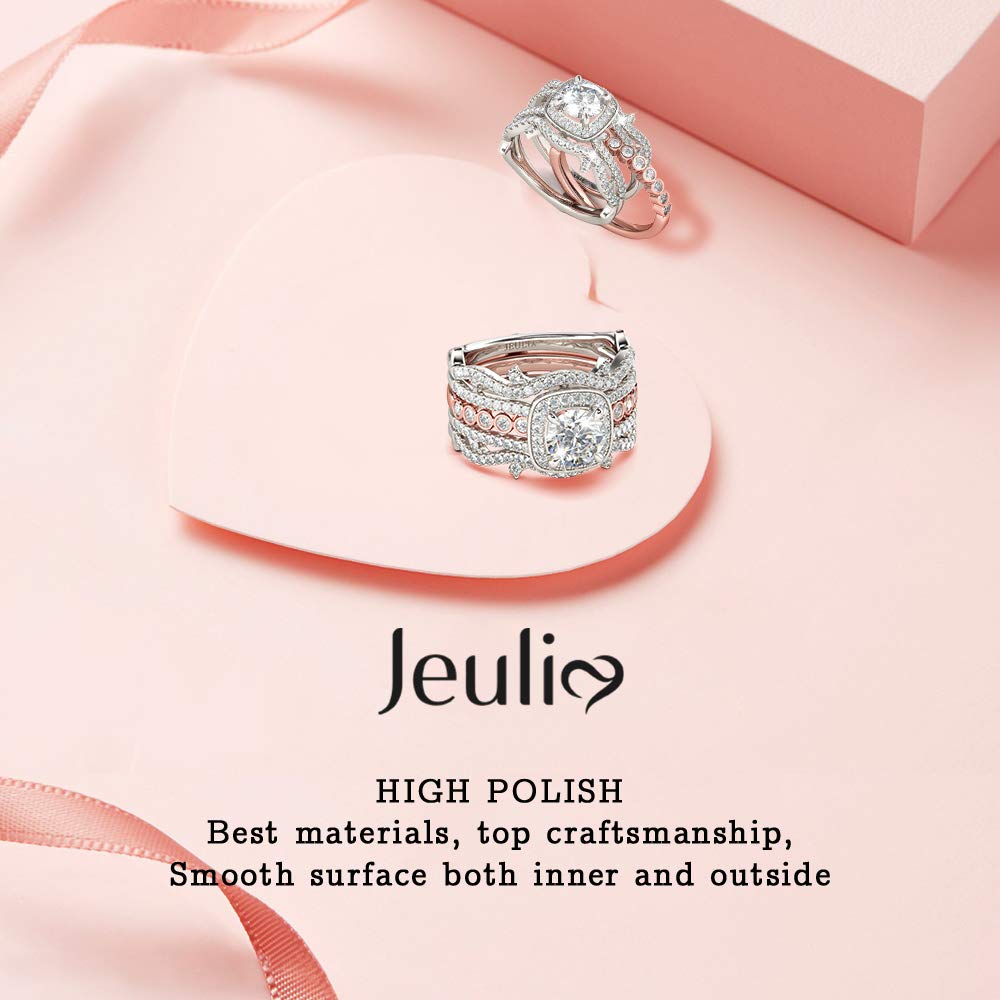 Jeulia Two Tone Interchangeable Rings Rose Gold Plated Engagement Rings Halo Round Cut Twisted Bridal Set Sterling Silver Wedding Anniversary Promise Rings (7)