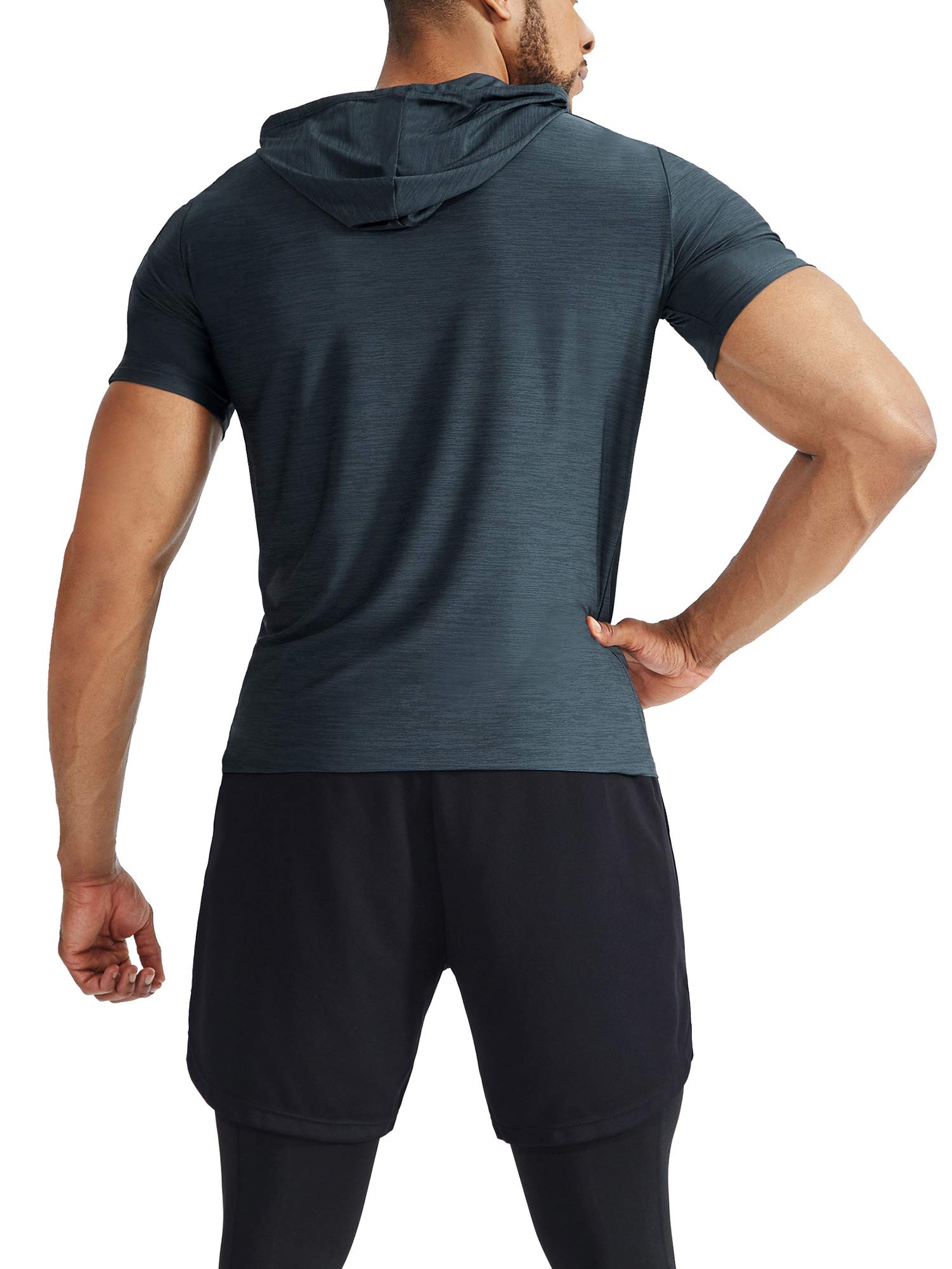 NELEUS Men's 3 Pack Dry Fit Running Shirt Workout Athletic Shirt with Hoods,Grey Black,Slate Gray,Light Grey,US L,EU XL