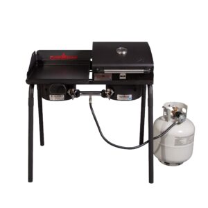 camp chef tailgater combo - includes explorer two-burner camp stove, professional grill box & professional flat top griddle - perfect for tailgating, camping & more