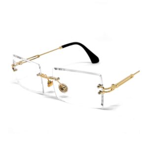 street knitted luxury rimless designer square retro gold wire metal frame clear lens eye glasses unisex trendy rectangle frameless hip hop glasses for men and women