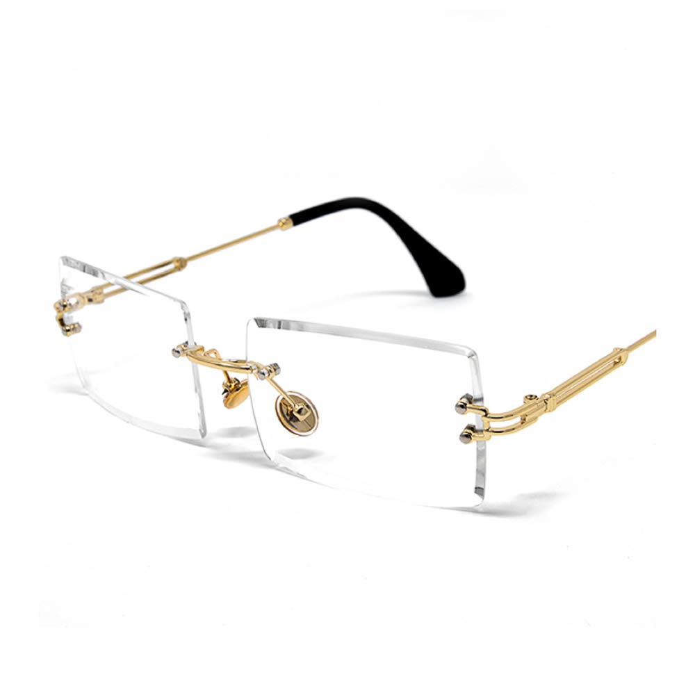 Street Knitted Luxury Rimless Designer Square Retro Gold Wire Metal Frame Clear Lens Eye Glasses Unisex Trendy Rectangle Frameless Hip Hop Glasses For Men And Women