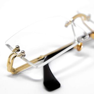 Street Knitted Luxury Rimless Designer Square Retro Gold Wire Metal Frame Clear Lens Eye Glasses Unisex Trendy Rectangle Frameless Hip Hop Glasses For Men And Women