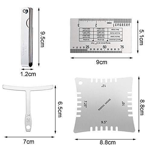 15 Pieces Guitar Luthier Tools Set Including Guitar Radius Gauge, String Action Ruler Gauge, 32 Blades Feeler Gauge, Guitar Notched Radius Gauges for Guitar and Bass Setup