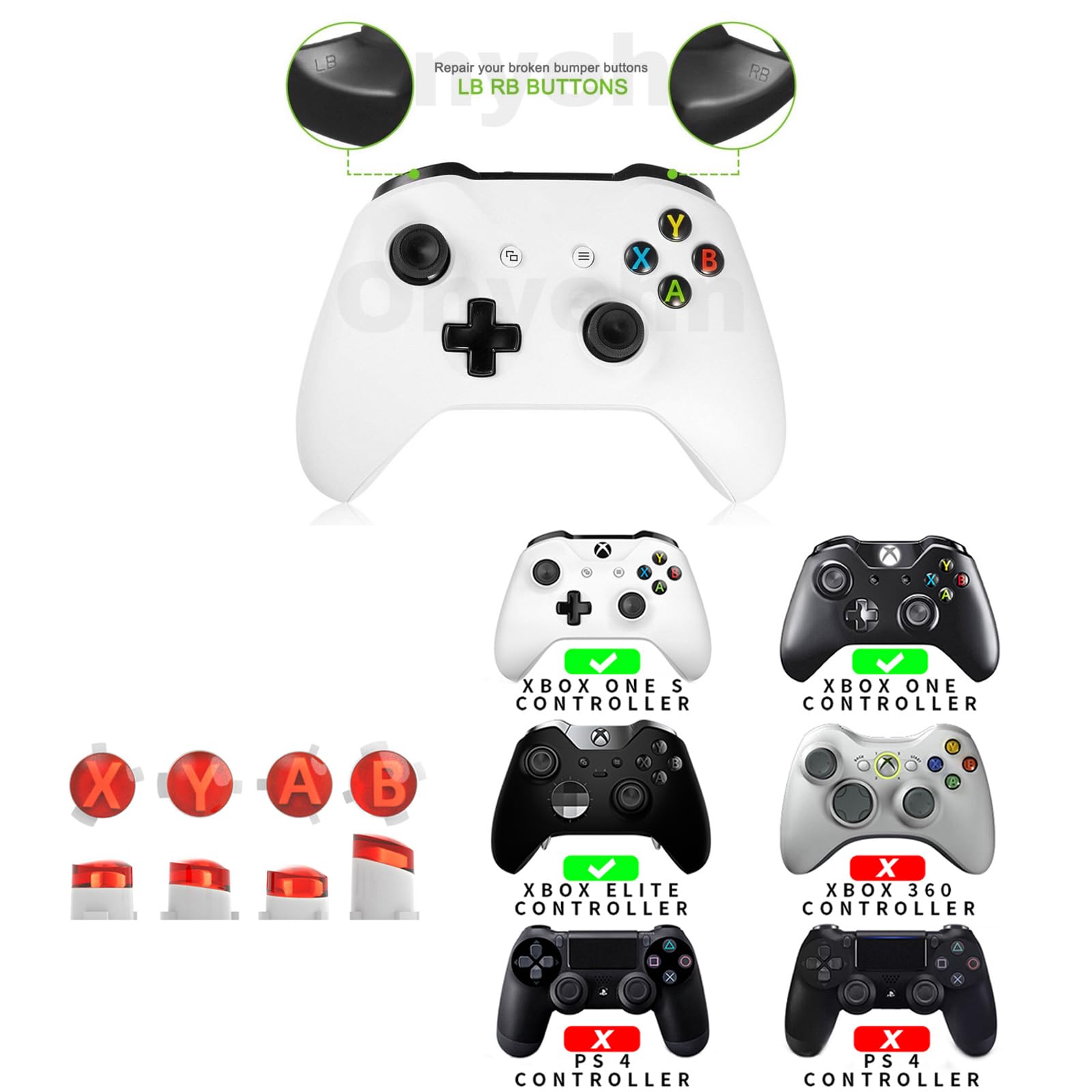 Onyehn 2-pack Bumpers Replacement Kit LB RB Button Triggers Parts for Xbox One Elite Controller(with ABXY Buttons Mod Kit and T6 T8 T10 Screwdriver Repair and Fix)