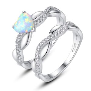 viki lynn created synthetic opal ring set 925 sterling silver heart promise rings for her