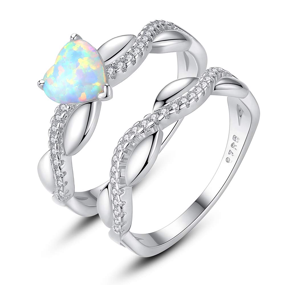 VIKI LYNN Created Synthetic Opal Ring Set 925 Sterling Silver Heart Promise Rings for Her