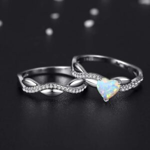 VIKI LYNN Created Synthetic Opal Ring Set 925 Sterling Silver Heart Promise Rings for Her