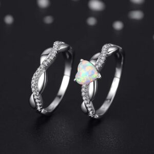 VIKI LYNN Created Synthetic Opal Ring Set 925 Sterling Silver Heart Promise Rings for Her