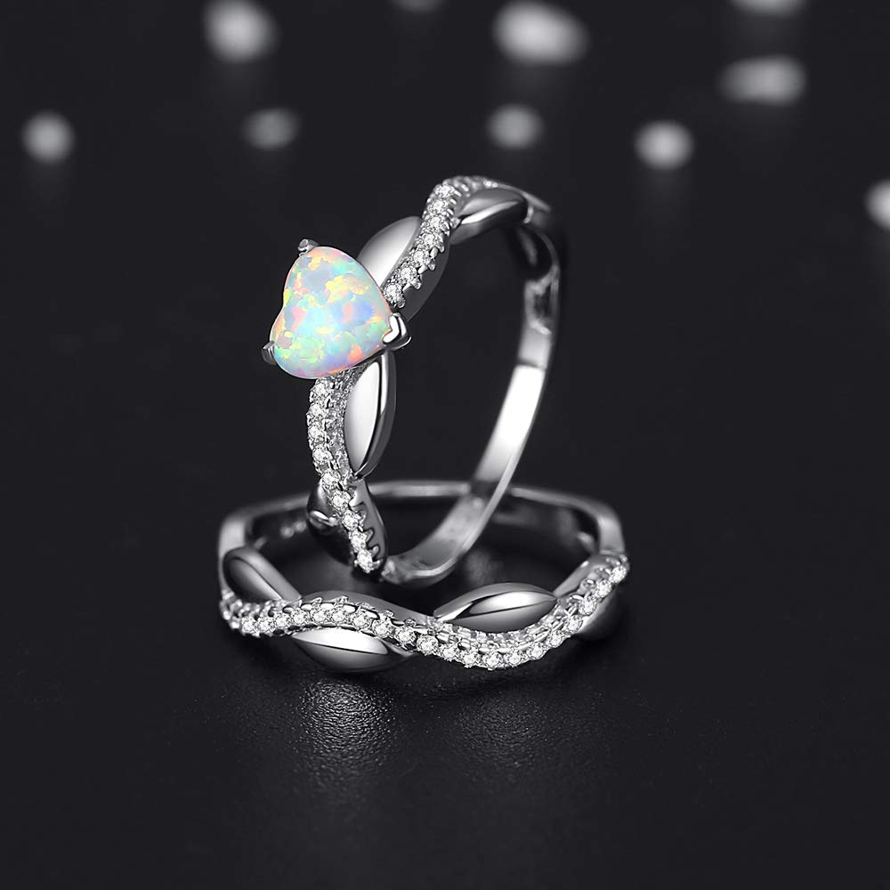 VIKI LYNN Created Synthetic Opal Ring Set 925 Sterling Silver Heart Promise Rings for Her