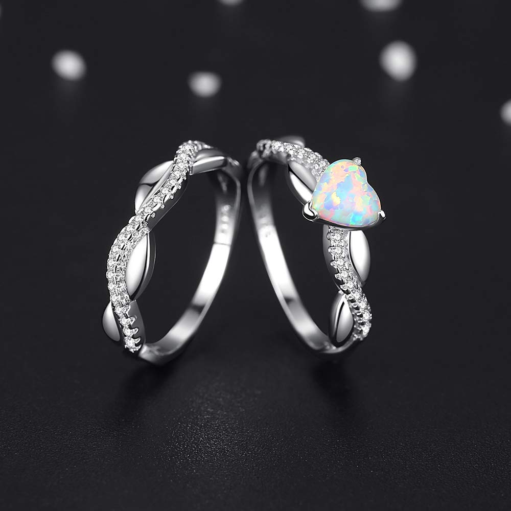 VIKI LYNN Created Synthetic Opal Ring Set 925 Sterling Silver Heart Promise Rings for Her