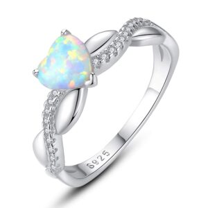 VIKI LYNN Created Synthetic Opal Ring Set 925 Sterling Silver Heart Promise Rings for Her