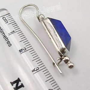 SilverStarJewel Original Navy Blue Rectangle Lapis Lazuli Earrings 3.8 cm 925 Solid Silver