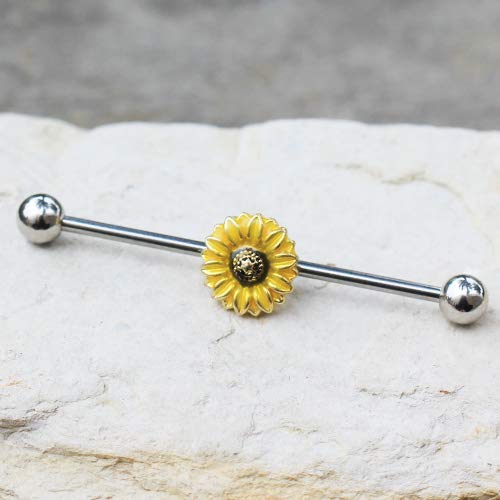 Pierced Owl 316L Stainless Steel Sunflower Industrial Barbell