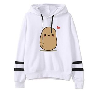 cuekondy funny potato pullover,women teen girls hooded sweatshirt casual color block striped long sleeve hoodies blouse white