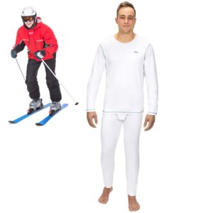 thermal underwear for men (thermal long johns) sleeve shirt & pants set, base layer w/leggings bottoms ski/extreme cold white small