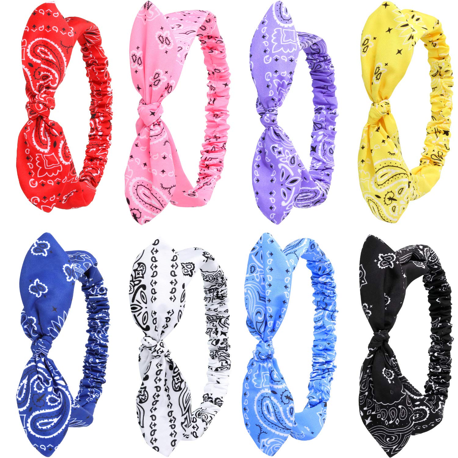 Hicarer Bandana 8 Pcs Retro Print Headbands Paisley Print Headband Headwrap for Girls and Women Knot Headbands