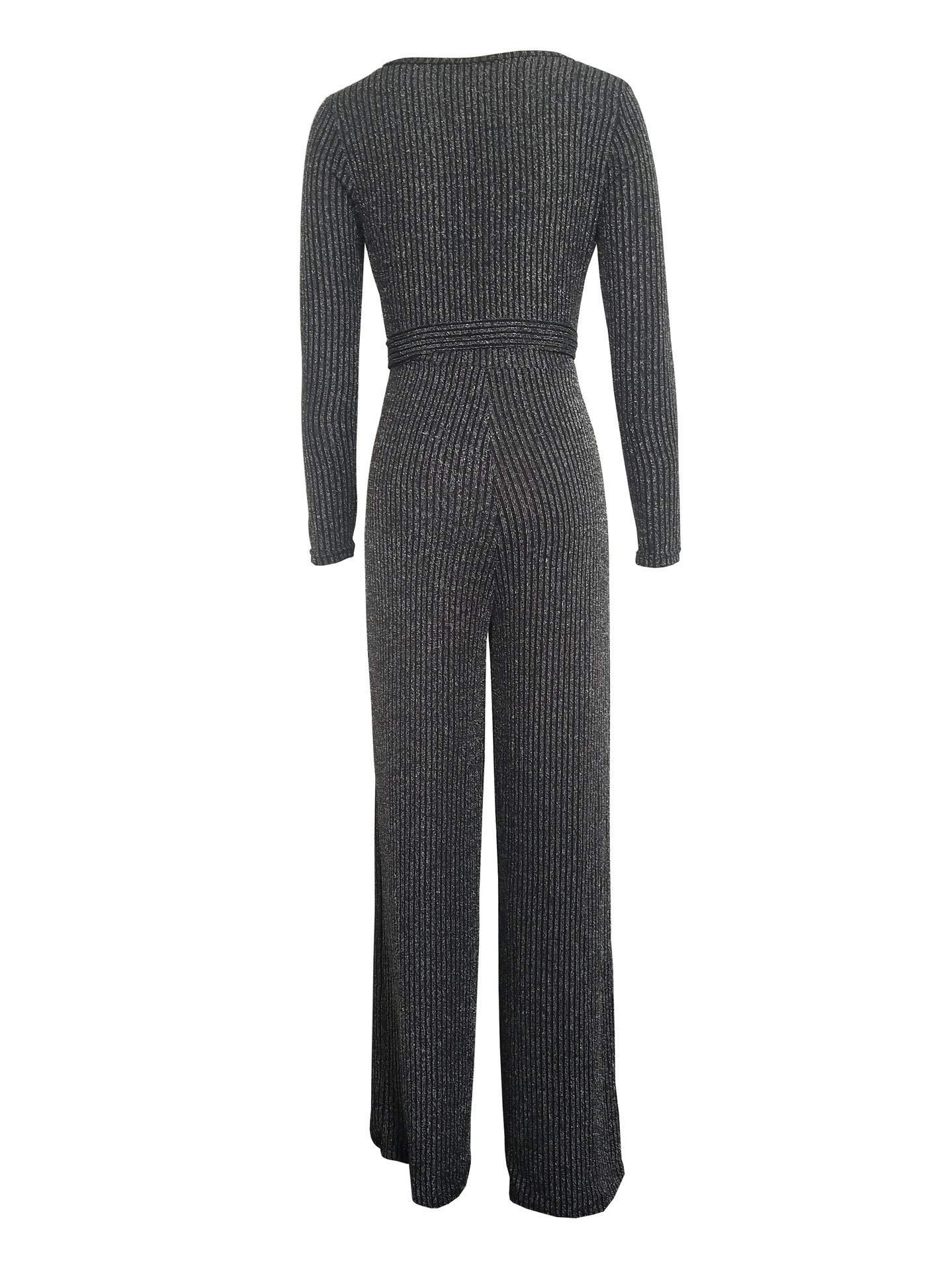 Sparkly Jumpsuits for Women Elegant Night Sexy Plus Size Long Sleeve Clubwear Party Casual Rompers Wide Leg Pants Silver XL