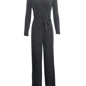 Sparkly Jumpsuits for Women Elegant Night Sexy Plus Size Long Sleeve Clubwear Party Casual Rompers Wide Leg Pants Silver XL