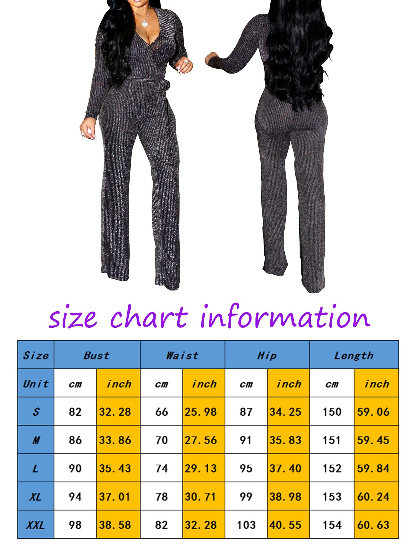 Sparkly Jumpsuits for Women Elegant Night Sexy Plus Size Long Sleeve Clubwear Party Casual Rompers Wide Leg Pants Silver XL