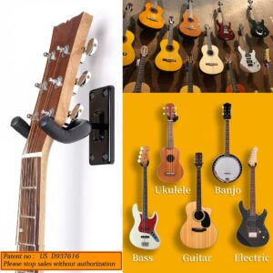 Sound harbor Guitar Wall Hanger Mount 5 Pack Guitar Hangers for Wall Black Guitar Hook Holder for Acoustic Electric Bass Guitar and More