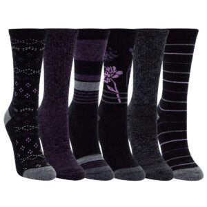 kirkland signature womens 6 pack extra fine merino wool trail socks (black/purple)