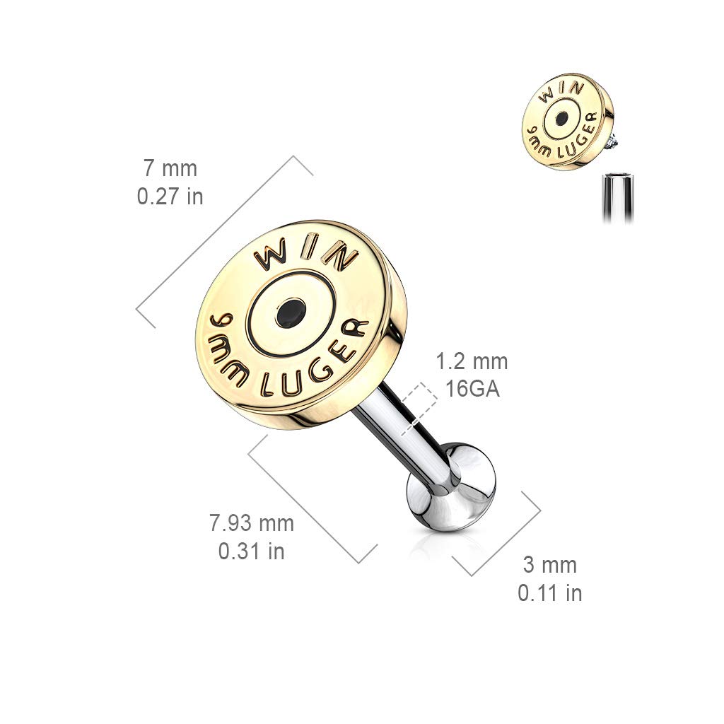 Pierced Owl Internally Threaded Bullet Back Casing Labret Monroe Cartilage Ear Stud (5/16" (8mm) Length)