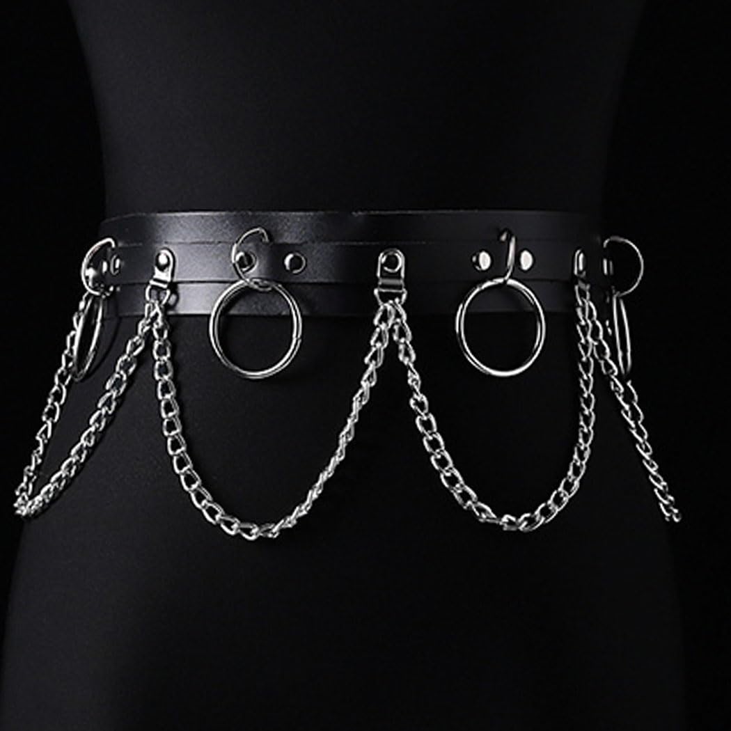 Nicute Punk Leather Waist Chain Black Goth Belt Chain Rave Party Waist Belts Accessories Jewelry for Women and Girls