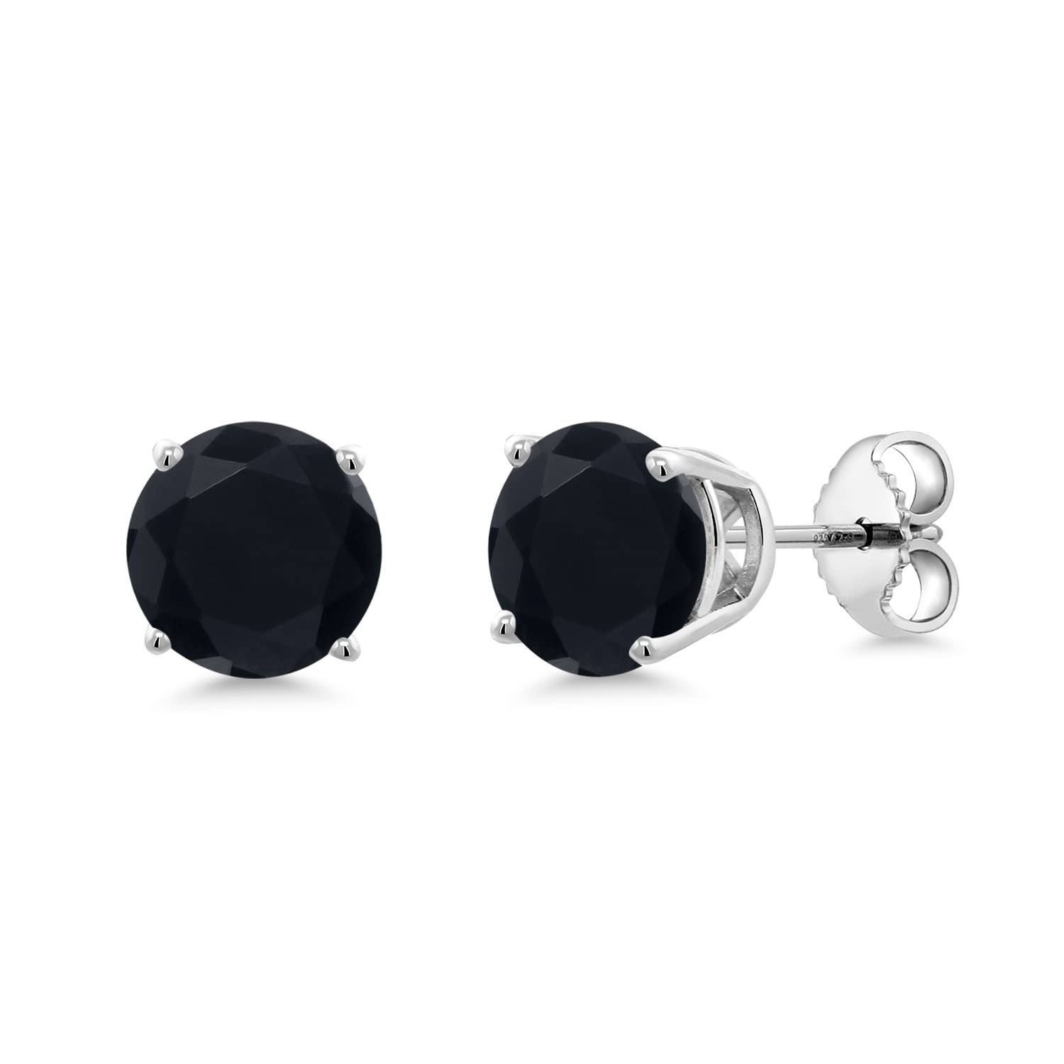 Gem Stone King 925 Sterling Silver Black Onyx Stud Earrings For Women (2.56 Cttw, Gemstone Birthstone Round 7MM)