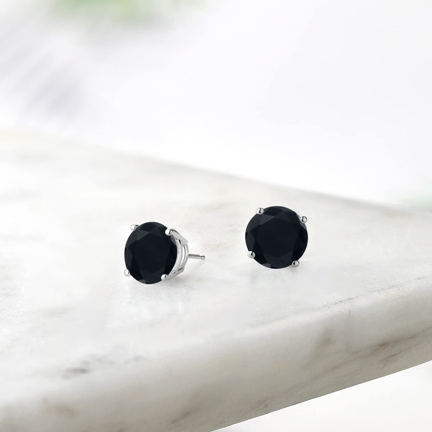 Gem Stone King 925 Sterling Silver Black Onyx Stud Earrings For Women (2.56 Cttw, Gemstone Birthstone Round 7MM)